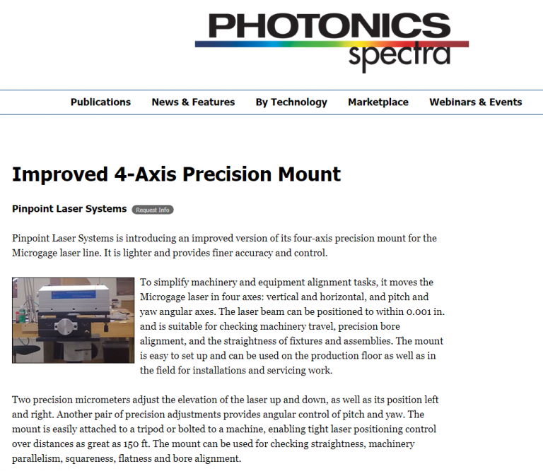 Photonics – 4 Axis Precision Mount | Pinpoint Laser Systems